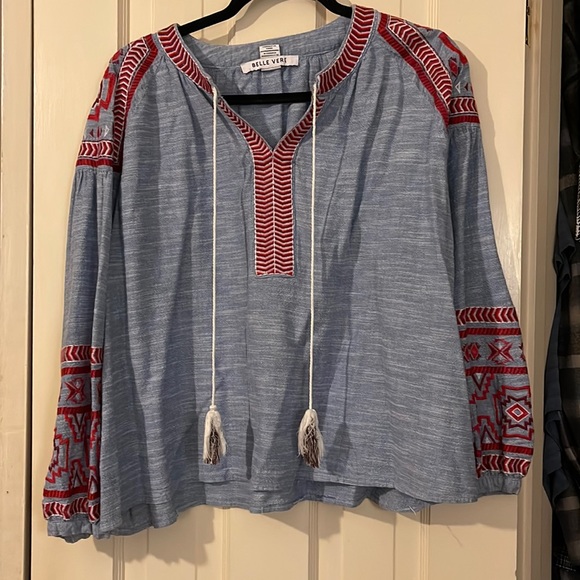 Belle Vere | Tops | Belle Vere Womens Bluered Boho Aztec Southwestern ...